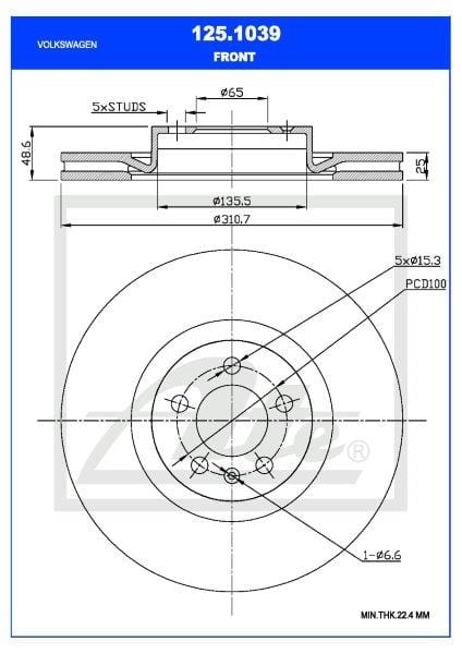 Front Brake Disc Vw Polo 2017-On 1.0Tsi,1.6Mpi,2.0Gti Single (Ate